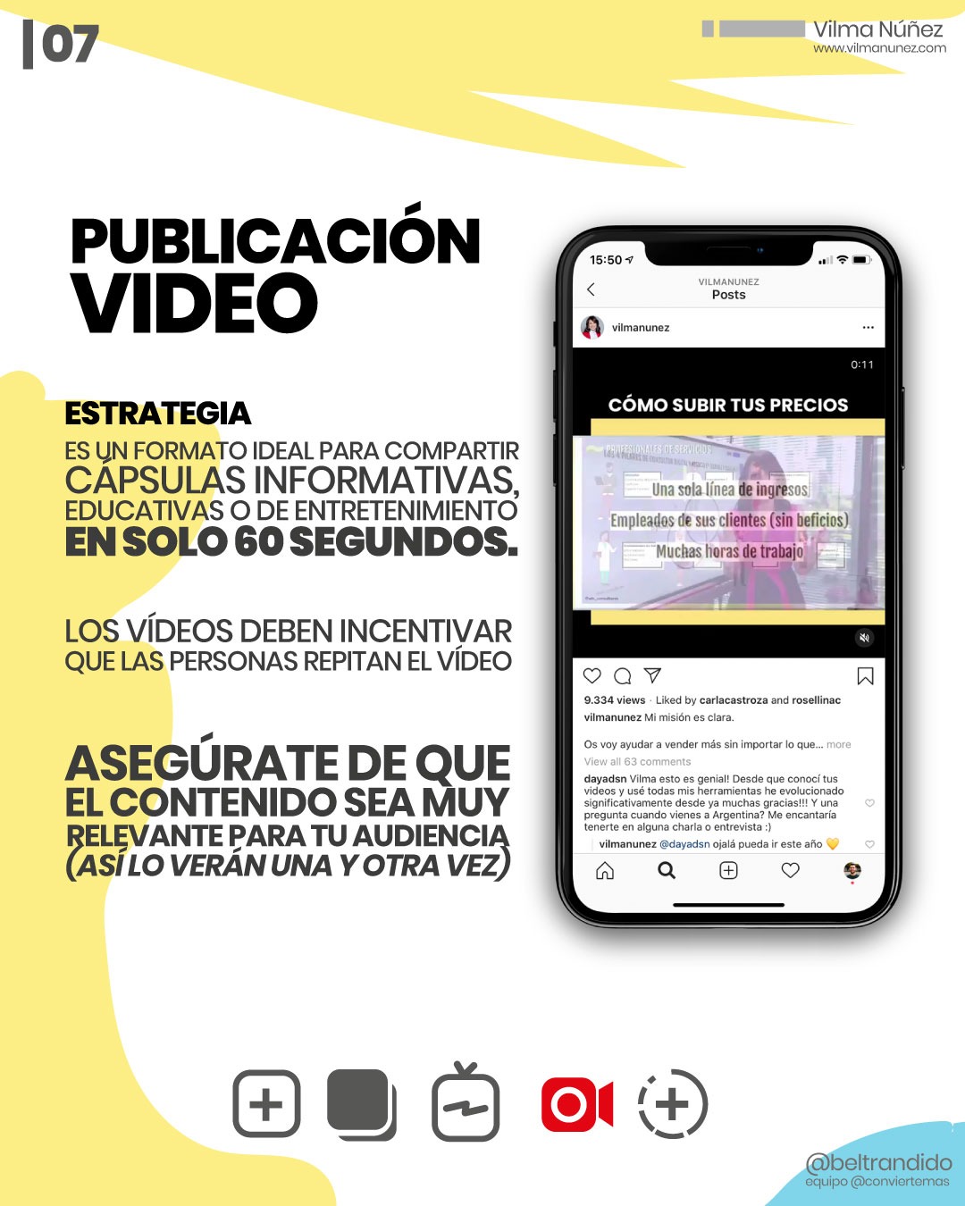 Formatos de Instagram con estrategias - Vilma Núñez